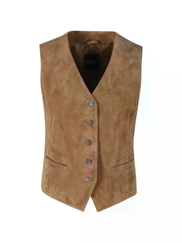 Max Mara Suede Whipstitch Waistcoat - Neutrals