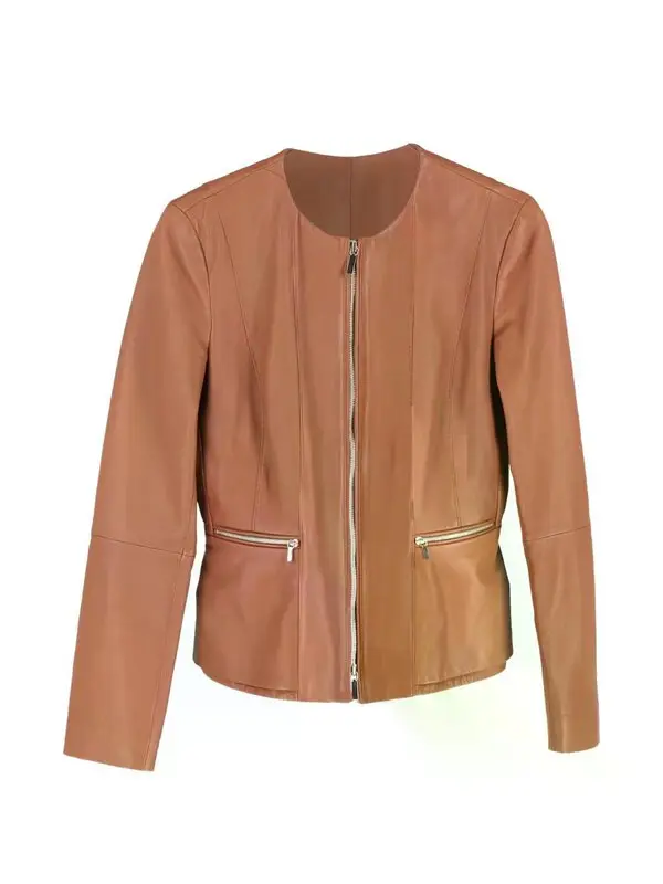BOSS Leather Zip-up Jacket - Brown