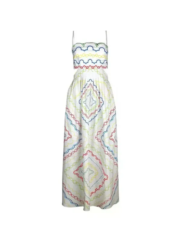 MARY KATRANTZOU Finley Geometric-print Cutout Midi Dress - White