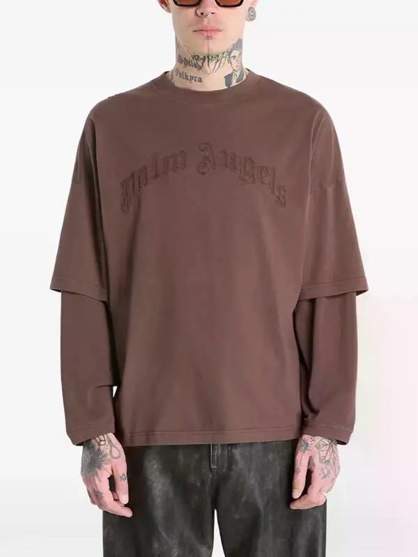 Palm Angels Logo-embroidered Layered T-shirt - Brown