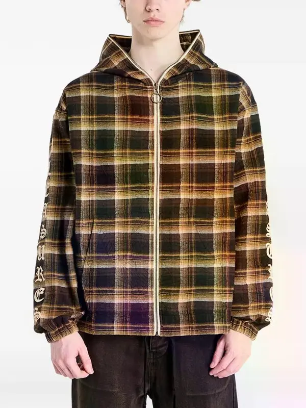 PLEASURES Groove Plaid Hooded Jacket - Brown