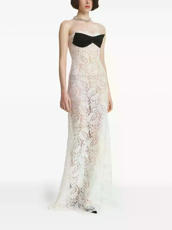 2310 STUDIO Bow-detail Lace Strapless Gown