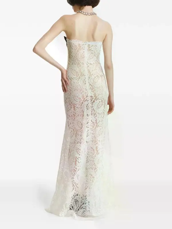2310 STUDIO Bow-detail Lace Strapless Gown