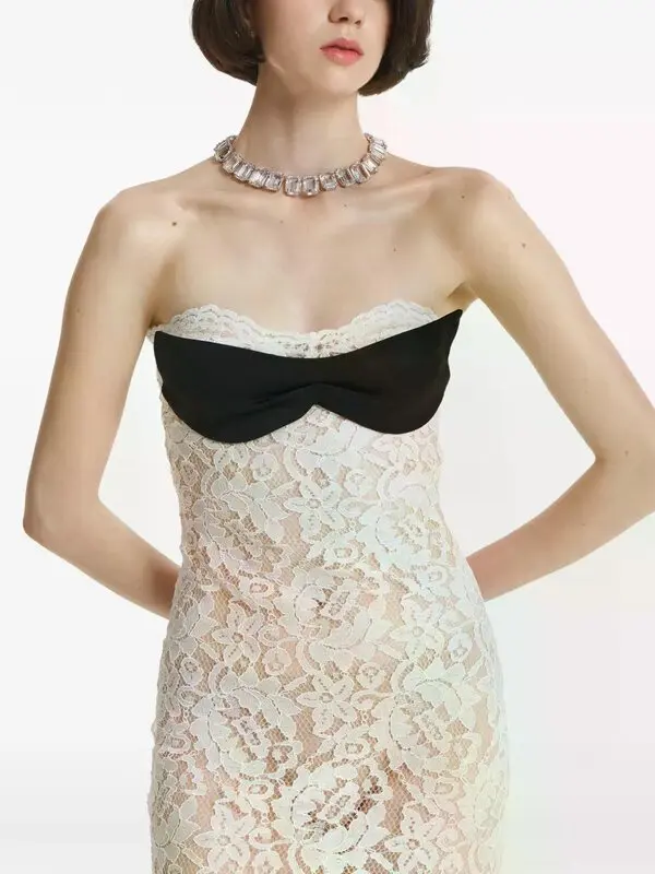2310 STUDIO Bow-detail Lace Strapless Gown
