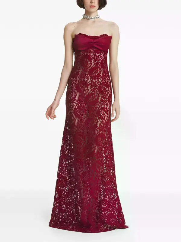 2310 STUDIO Bow-detail Lace Gown - Red