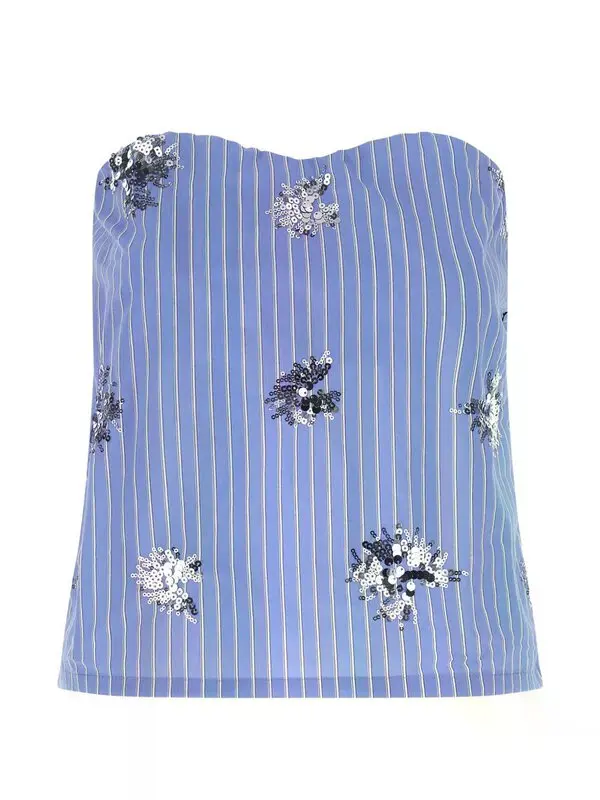 LE TWINS Aura Sequin-embellished Striped Top - Blue