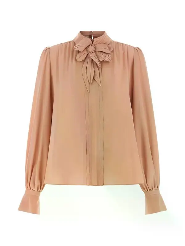 Valentino Garavani Floral-appliqué Pleated Top - Neutrals