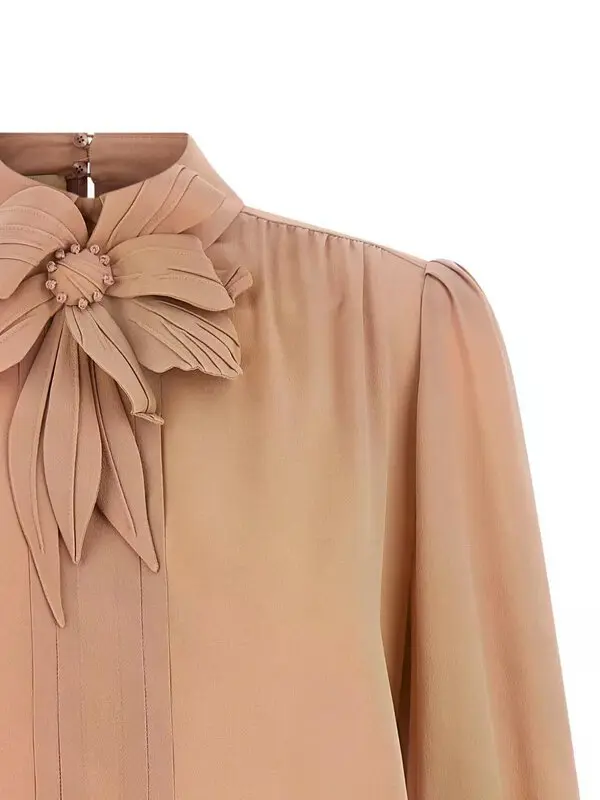 Valentino Garavani Embroidered Crepe De Chine Top - Neutrals