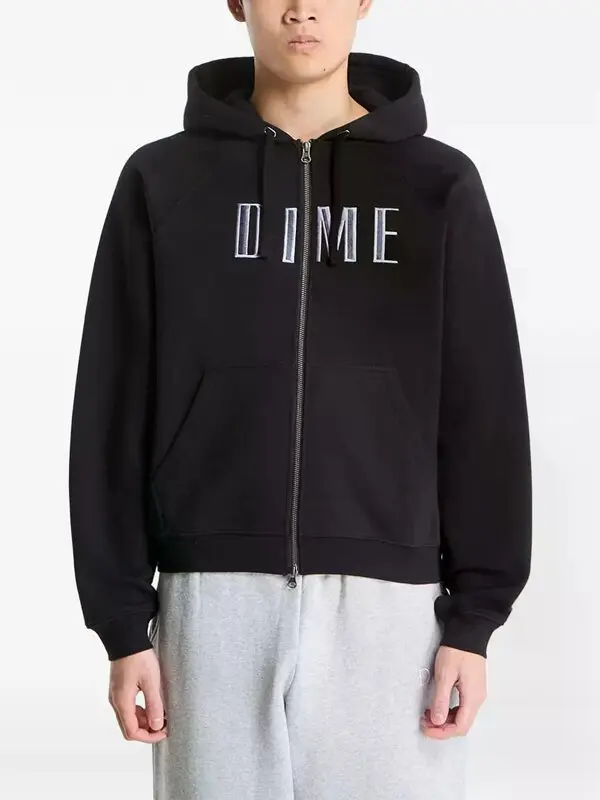 DIME Logo-embroidered Zip-up Hoodie - Black