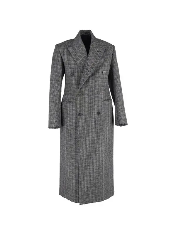 Balenciaga Check-patterned Double-breasted Coat - Grey