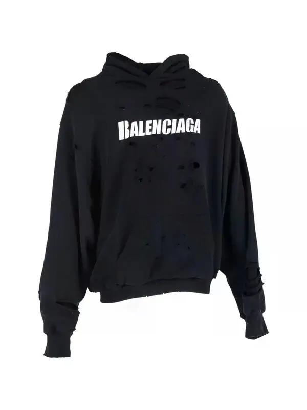 Balenciaga Caps Destroyed Logo-print Hoodie - Black
