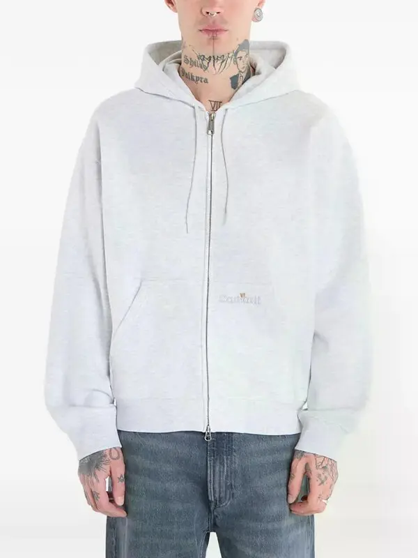 Carhartt Work In Progress Logo-embroidered Zip-up Hoodie - Grey