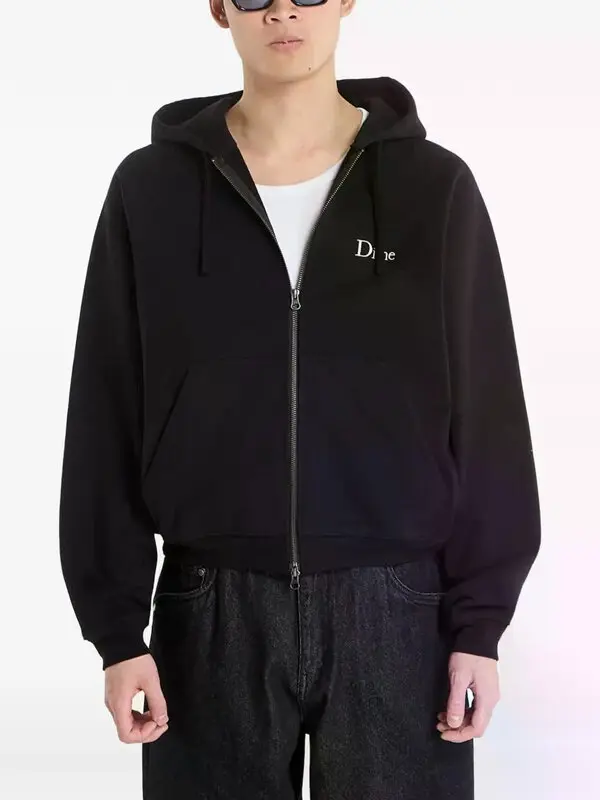 DIME Logo-embroidered Zip-up Hoodie - Black