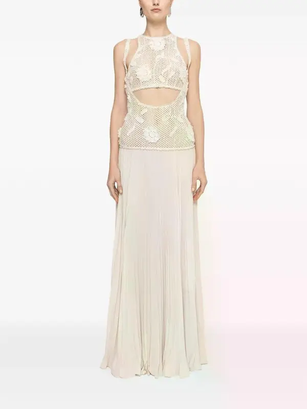 NISSA Crochet-panel Pleated Maxi Dress
