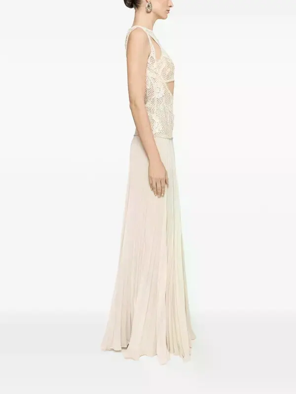 NISSA Crochet-panel Pleated Maxi Dress