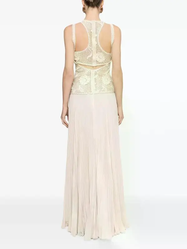 NISSA Crochet-panel Pleated Maxi Dress