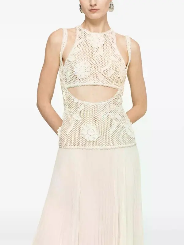 NISSA Crochet-panel Pleated Maxi Dress
