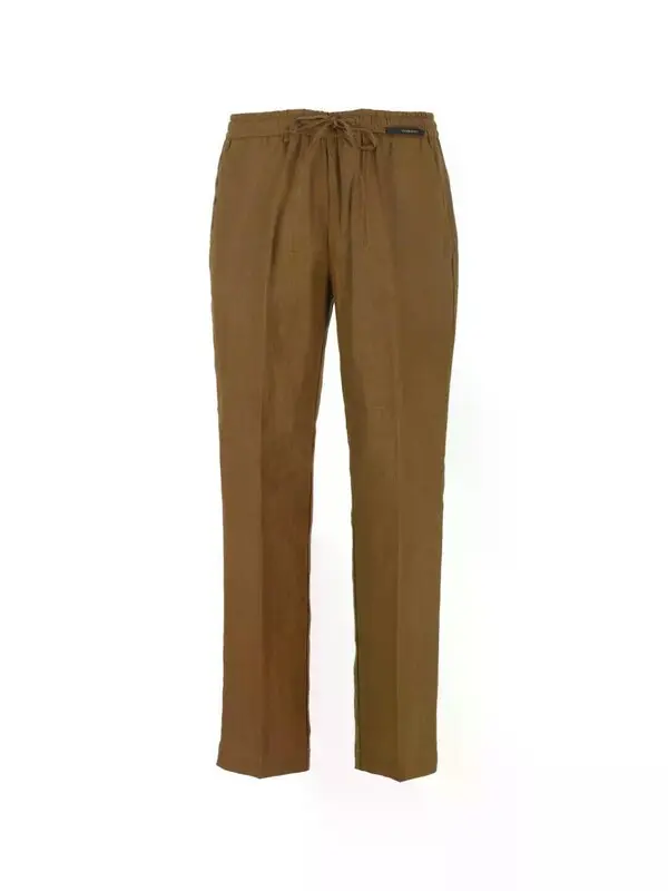 MICHAEL COAL Drawstring-waist Linen Trousers - Brown