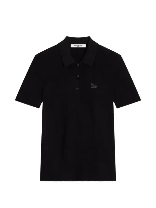 Maison Kitsuné Fox Rib-knit Polo Shirt - Black