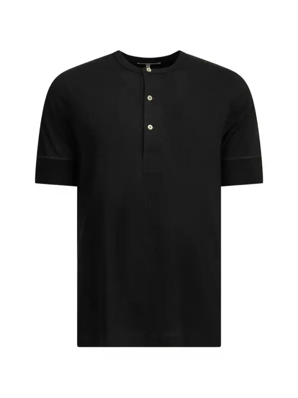MERZ B. SCHWANEN 103 Maco-imit Button-placket Ribbed-cuff T-shirt - Black