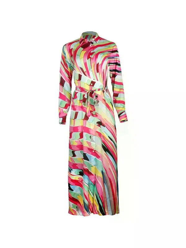 MARY KATRANTZOU Torino Geometric-print Belted Maxi Dress - Pink