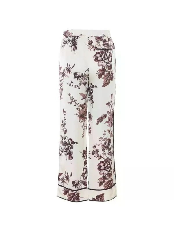 Liu Jo Printed Satin Wide Leg Trousers With Contrast Piping - Neutrals
