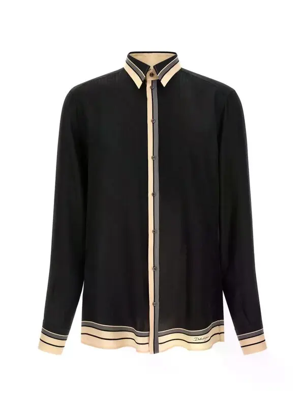 Dolce & Gabbana Martini Striped-trim Silk Shirt - Black