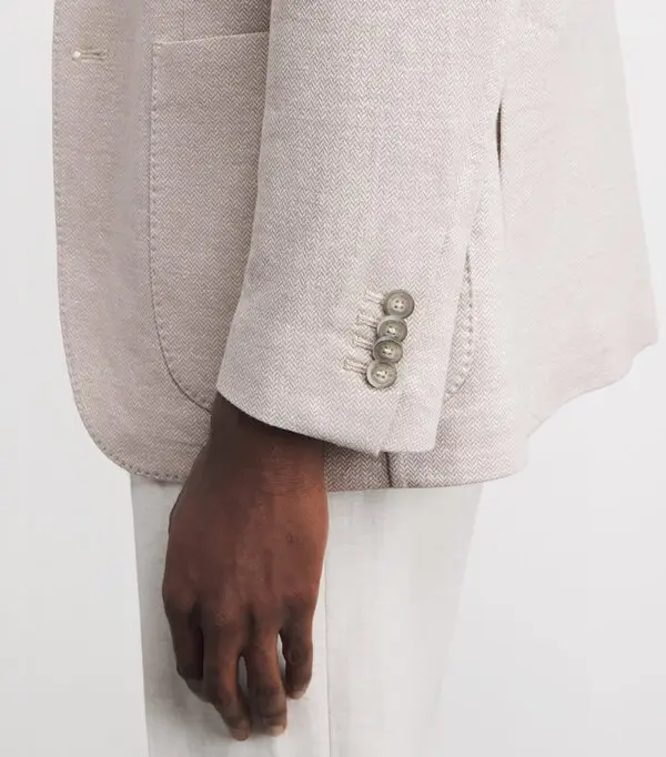 Eton Linen-blend Jersey Herringbone Blazer