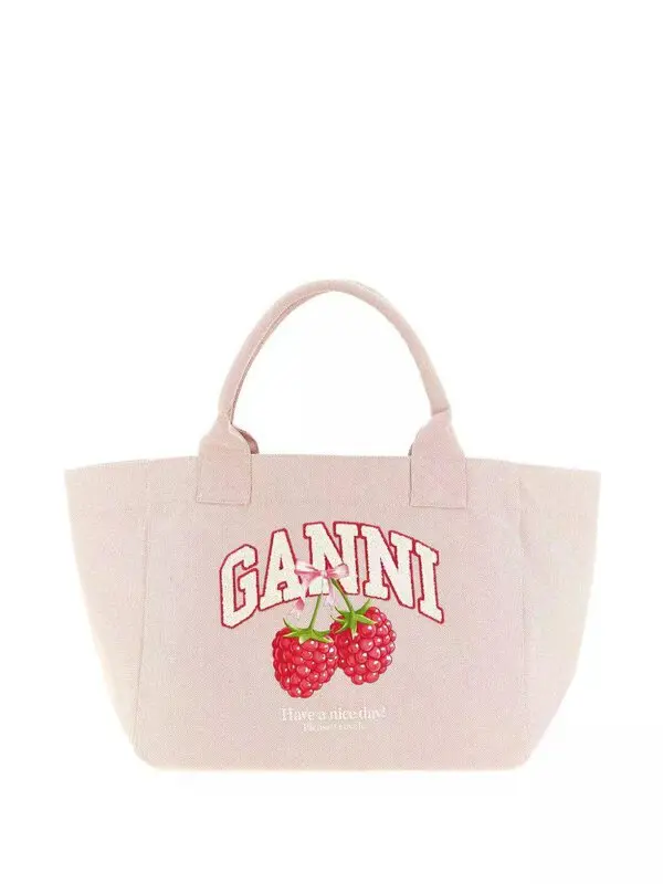 GANNI Embroidered-raspberry Tote Bag - Pink