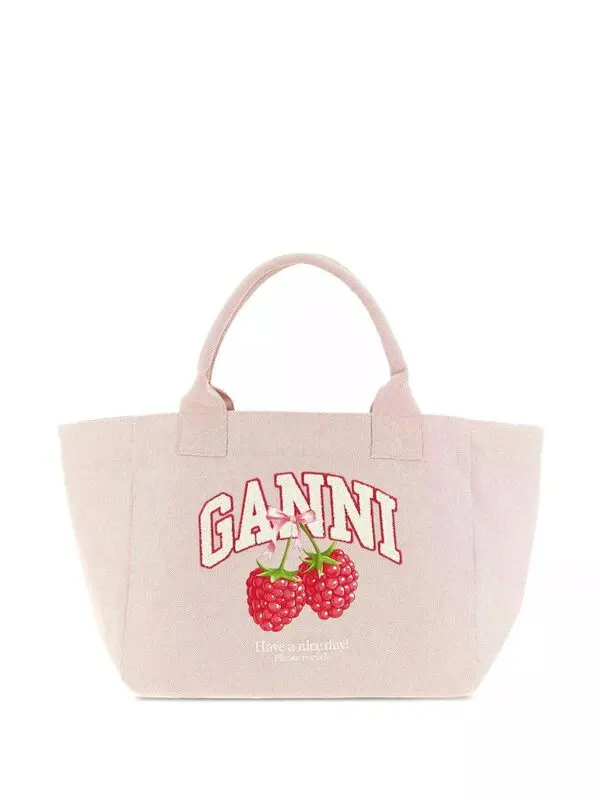 GANNI Embroidered Raspberry Print Tote Bag - Pink
