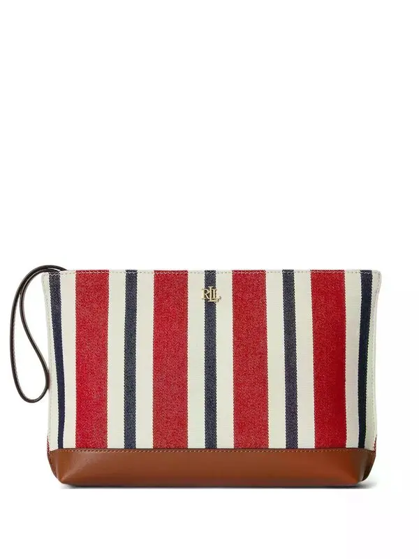Ralph Lauren Striped Canvas Clutch - Red