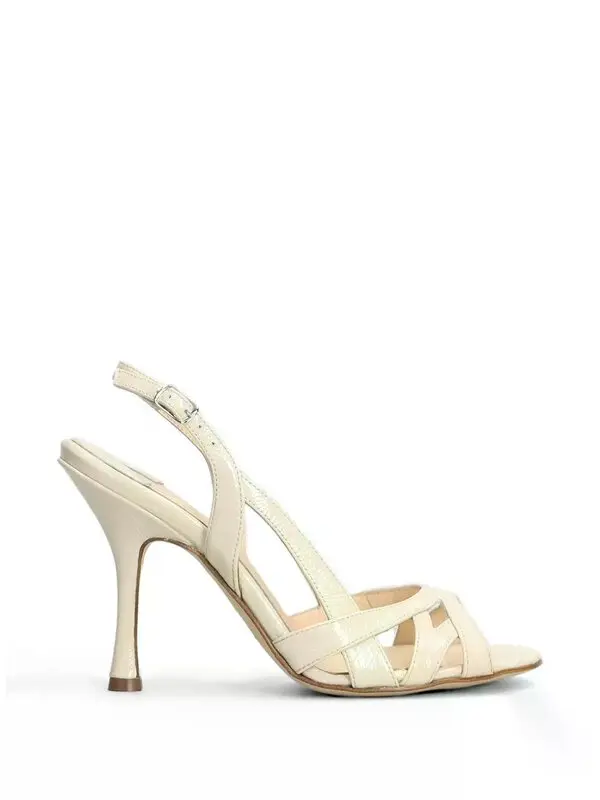 ANNA F. Patent-finish Slingback Sandals - Neutrals