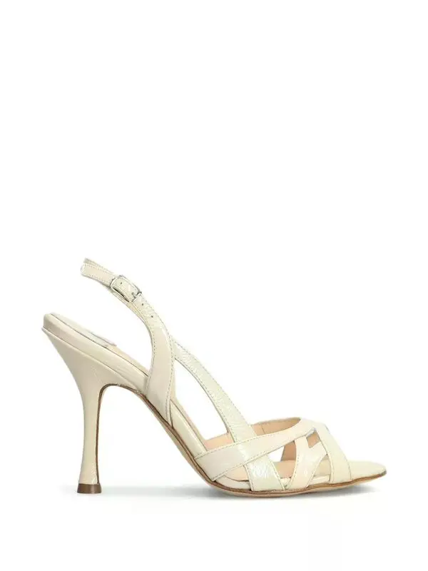 ANNA F. Patent-finish Slingback Sandals - Neutrals