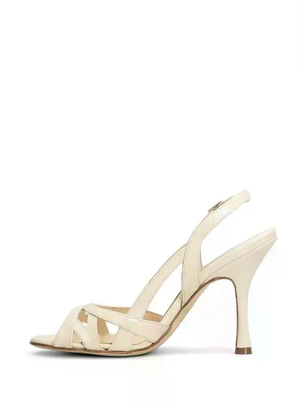 ANNA F. Patent-finish Slingback Sandals - Neutrals