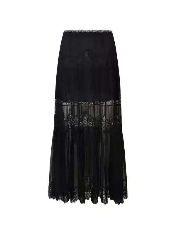 LoveShackFancy Aureline Lace-trimmed Tiered Skirt - Black