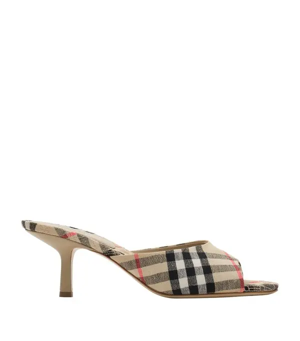 Burberry Linen-blend Check Mews Mules - Neutral
