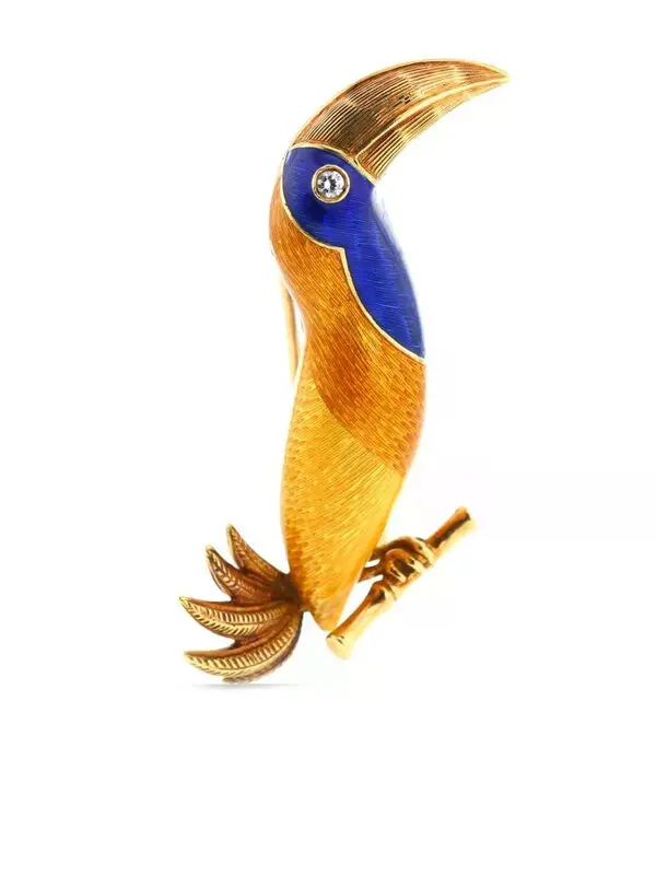 BVLGARI 1970s Pre-owned Yellow And Diamond Parrot Brooch - Gold