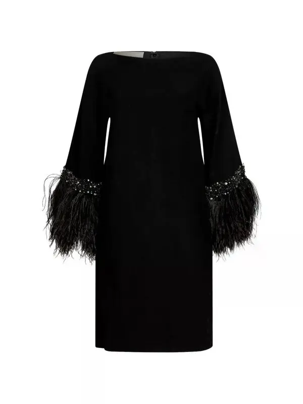 Valentino Garavani Feather-trim Bead-embellished Dress - Black