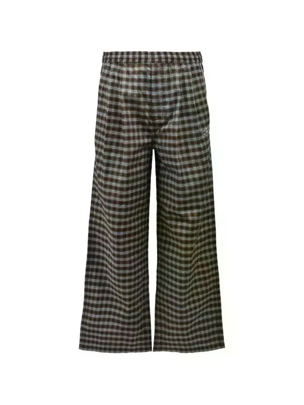 BREATH Script Logo Check-pattern Wide-leg Trousers - Brown