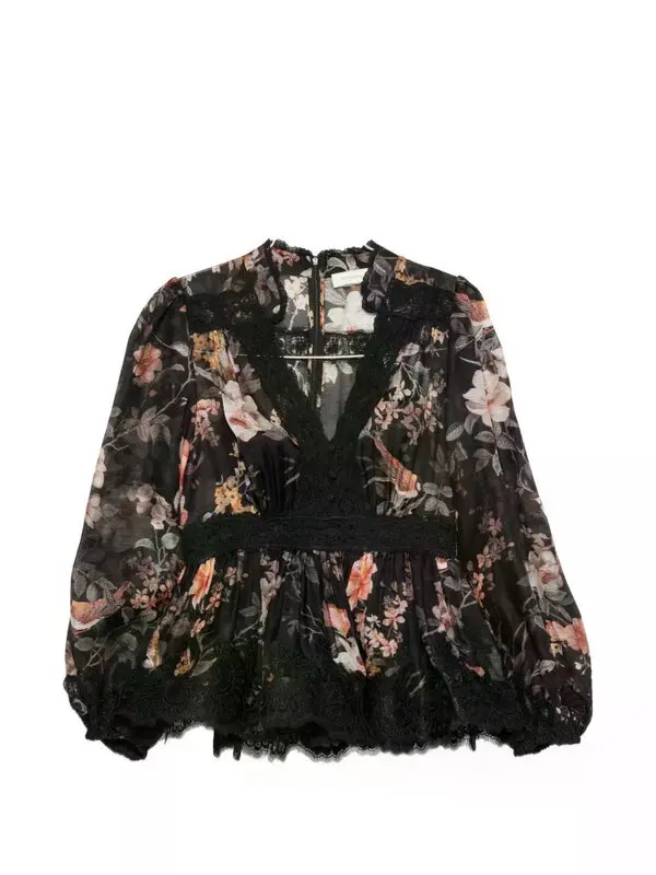 Zimmermann Carousel Floral-print Blouse - Black