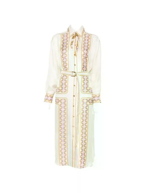 Zimmermann Geometric-print Belted Shirt Dress - Neutrals