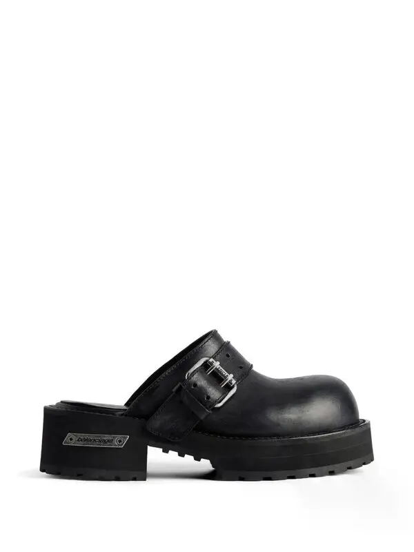 Balenciaga Buckle-strap Leather Mules - Black
