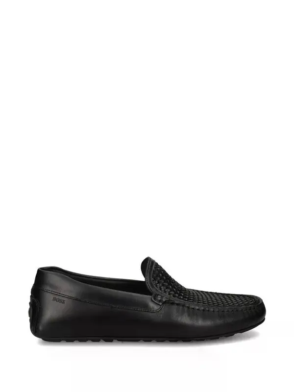 BOSS Woven Panel Leather Loafers - Black