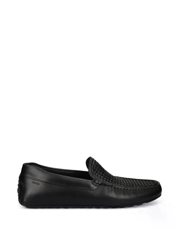 BOSS Woven Panel Leather Loafers - Black