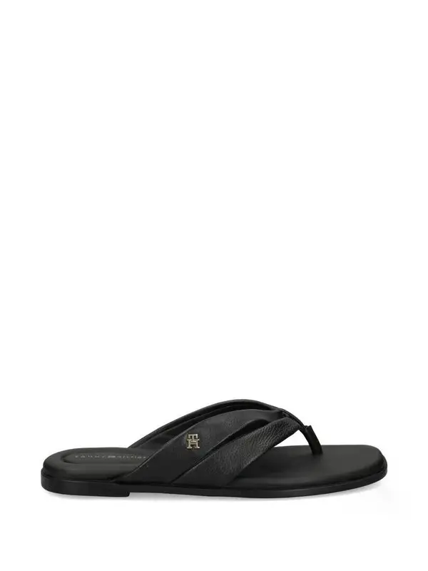 Tommy Hilfiger Monogram Plaque Leather Sandals - Black