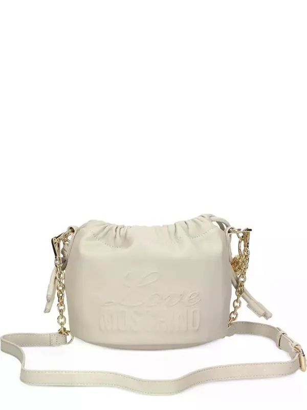 Moschino Embossed-logo Shoulder Bag With Braided Handle - Neutrals