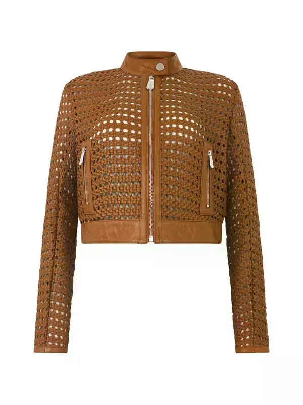Philipp Plein Weaved Leather Fitted Jacket - Brown