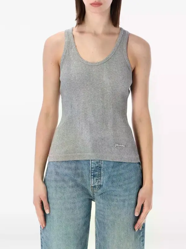 GANNI Ribbed-knit Tank Top - Grey