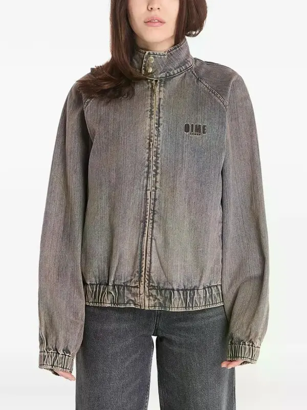 DIME Logo-embroidered High-neck Denim Jacket