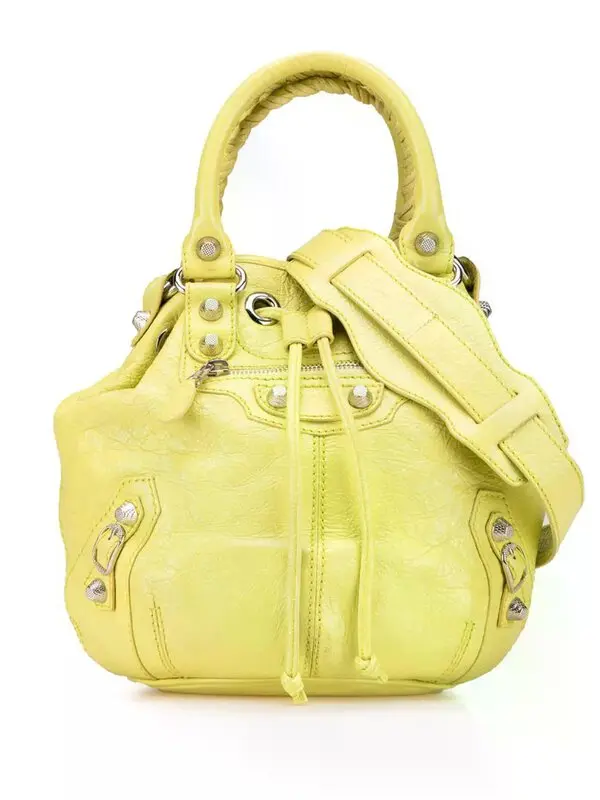 Balenciaga 2010-2024 Lambskin Motocross Giant 12 Pompon Bag Satchel - Yellow